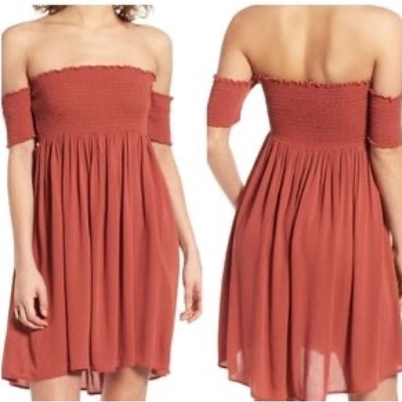 Sun & Shadow | Dresses | Burnt Orange Mini Dress Off The Shoulder ...